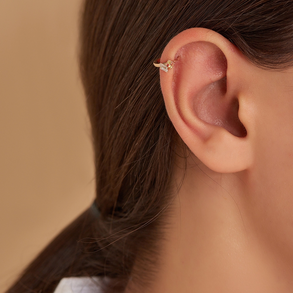 Afra Yellow, Orange Safir ve Pırlanta Taşlı Halka Piercing %Barkod ...