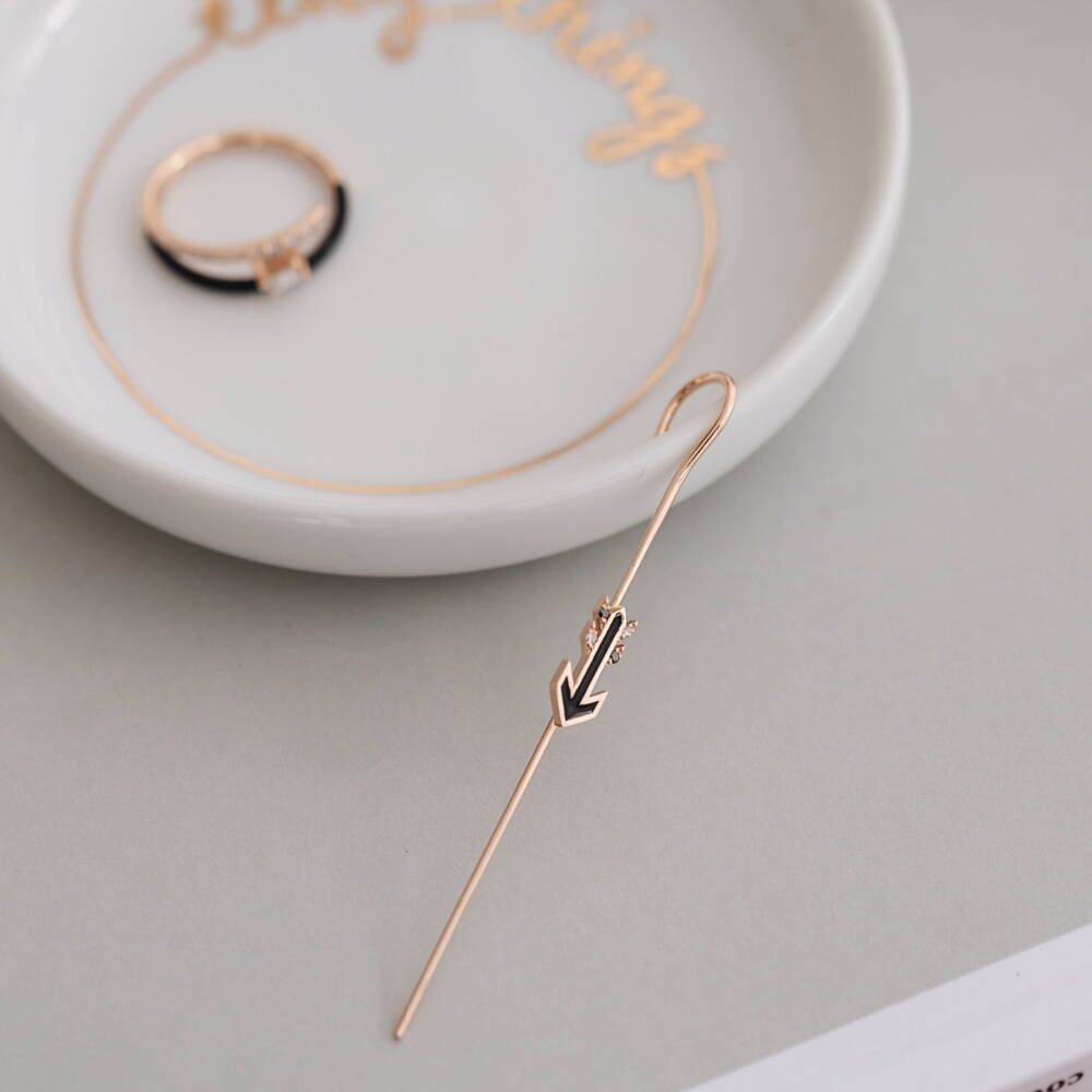 Malin Arrow 0.04 CT Diamond and Black Enamel Cane Earring