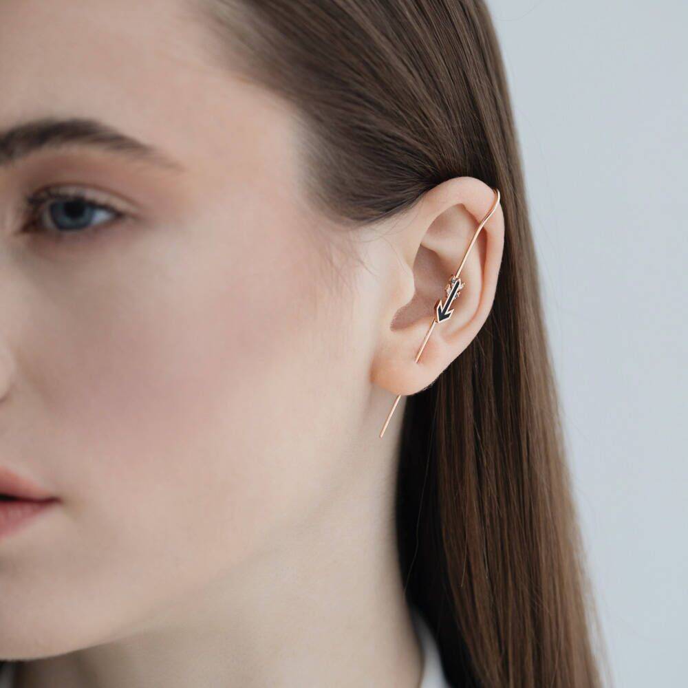 Malin Arrow 0.04 CT Diamond and Black Enamel Cane Earring