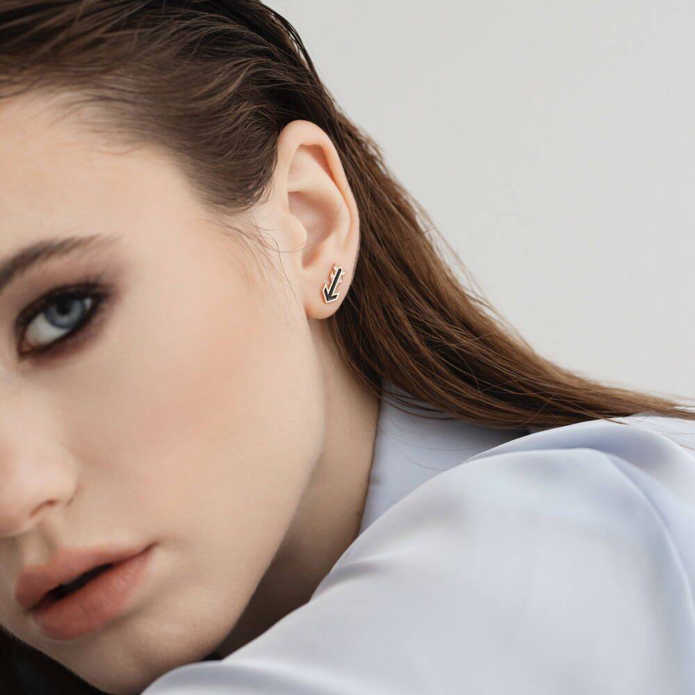 Malin Arrow 0.04 CT Diamond and Black Enamel Earring