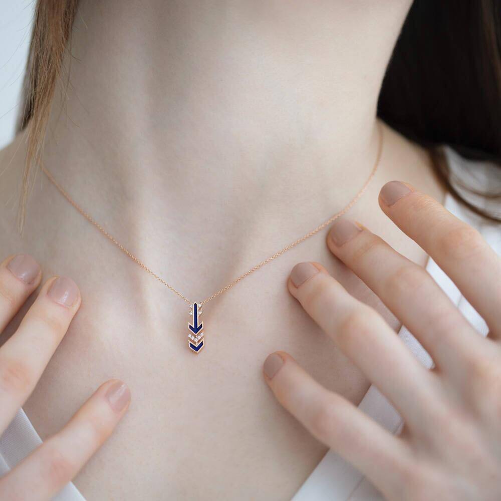 Malin Arrow 0.05 CT Diamond and Navy Blue Pendant