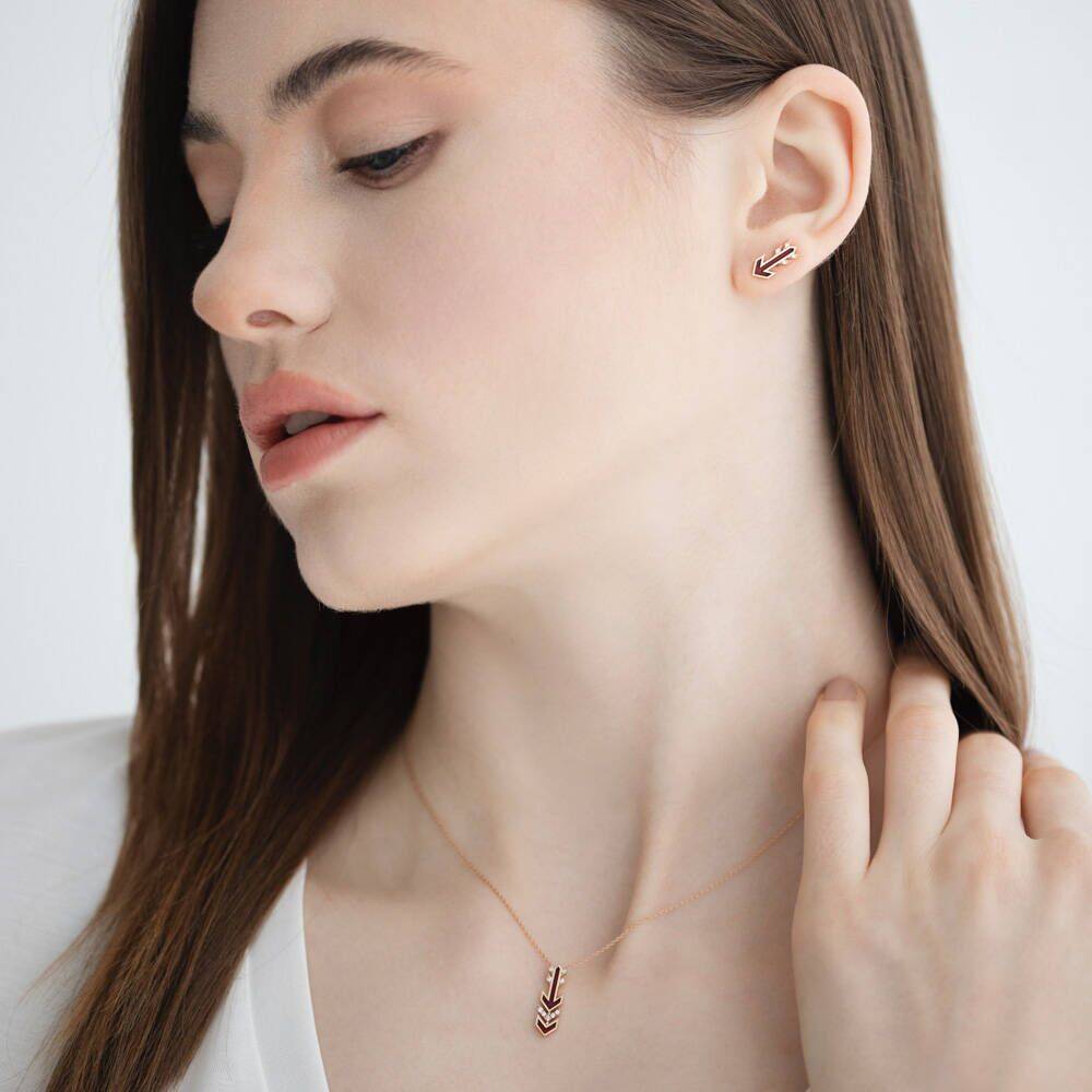 Malin Arrow 0.08 CT Diamond and Burgundy Enamel Pendant