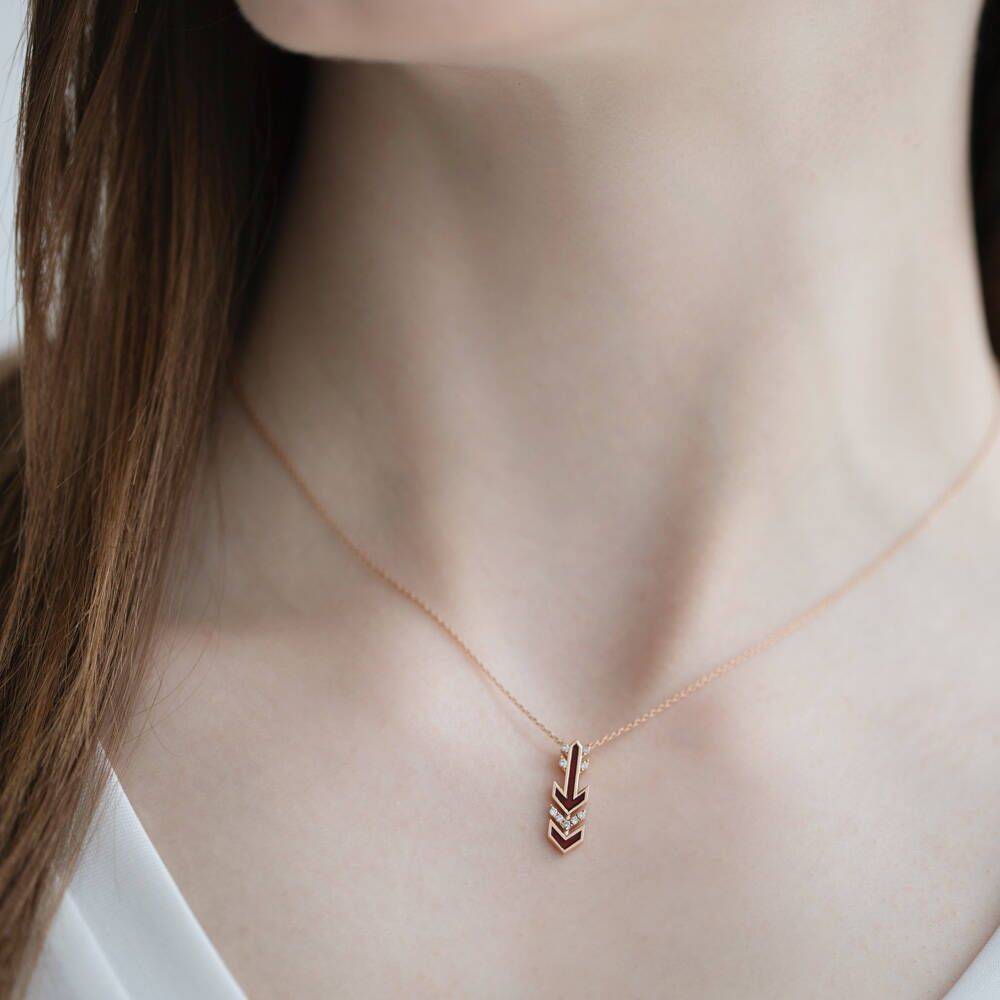 Malin Arrow 0.08 CT Diamond and Burgundy Enamel Pendant