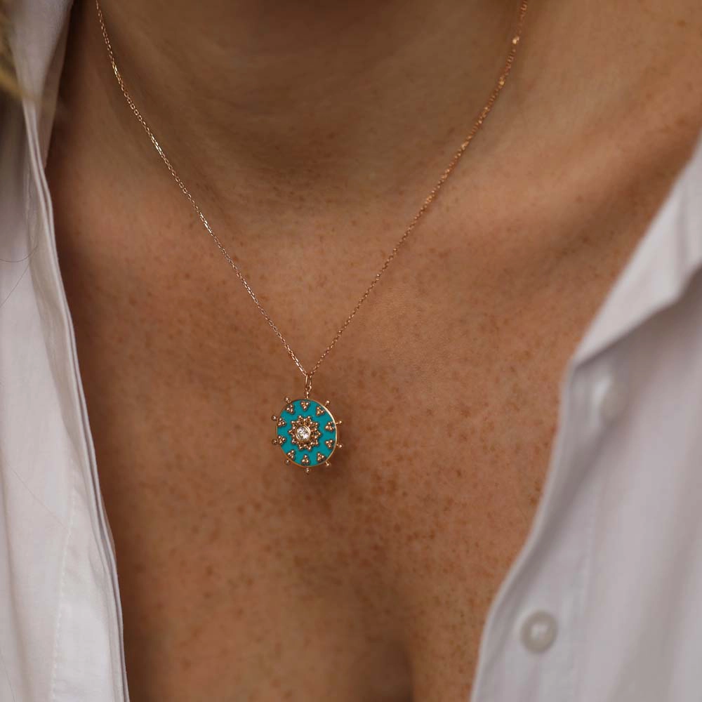 Spica Pırlanta Taşlı ve Turkuaz Mineli Kolye %Barkod% | Nev Jewellery