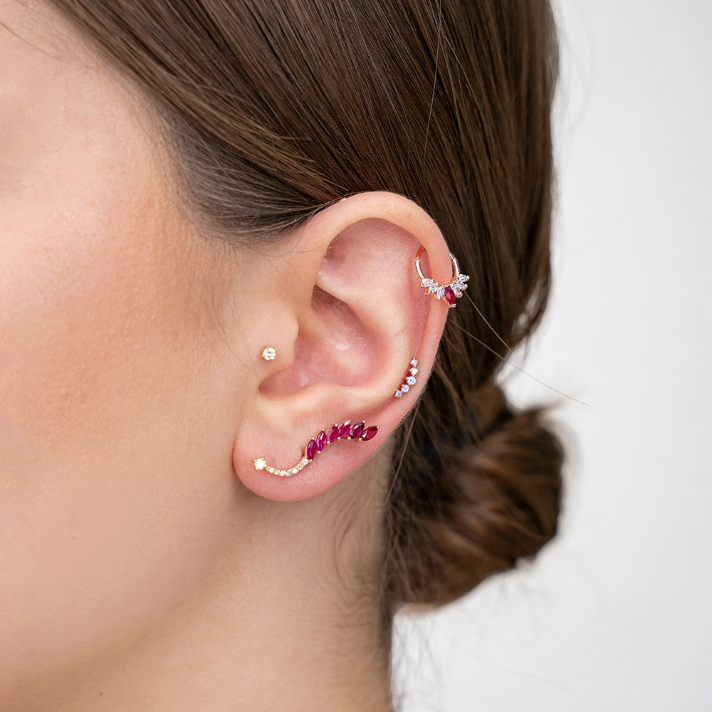 Tinka Ruby and Diamond Rose Gold Hoop Piercing